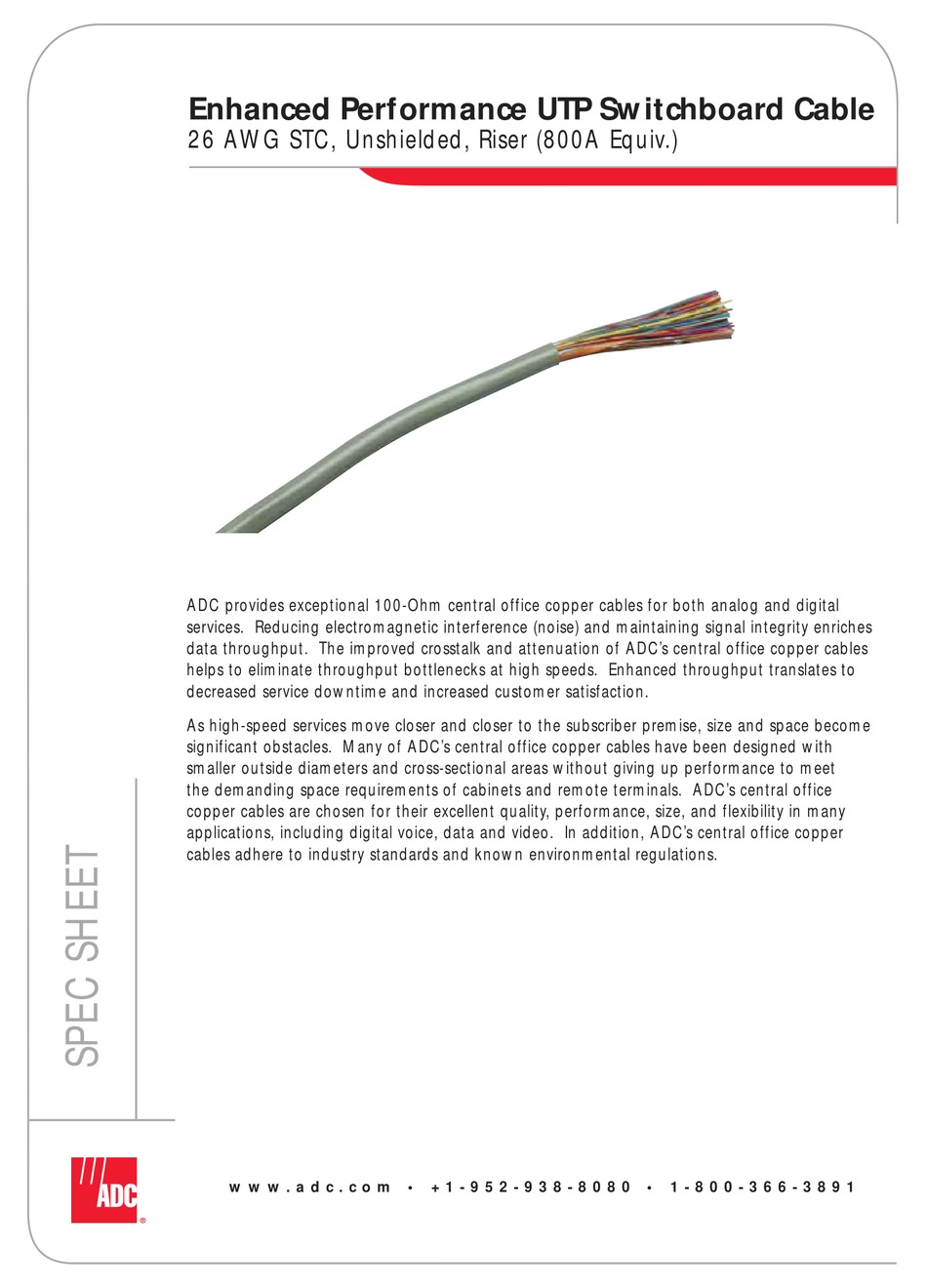 ADC UTP SWITCHBOARD CABLE SPECIFICATION SHEET Pdf Download | ManualsLib