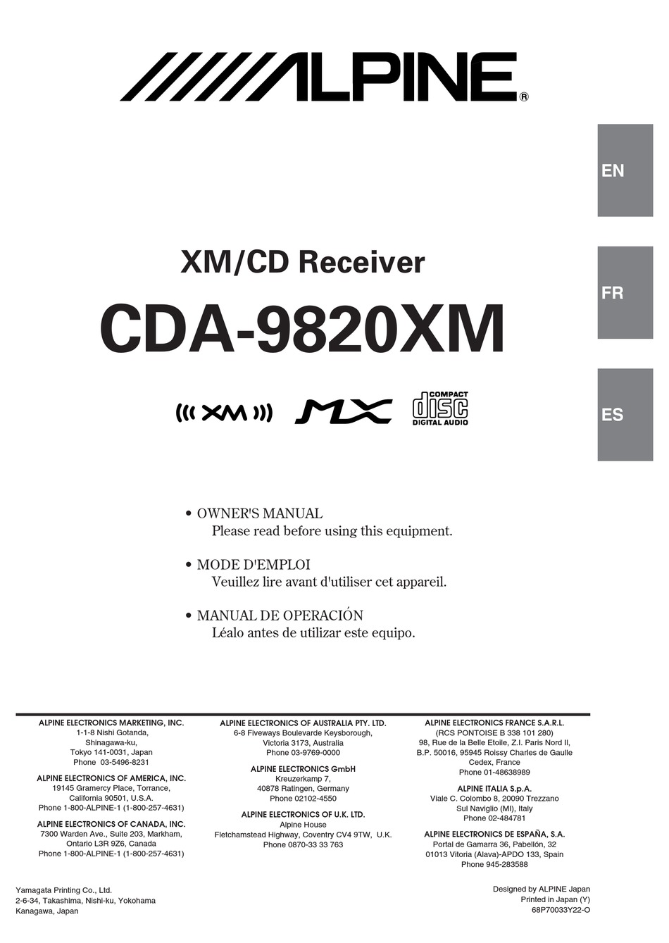 ALPINE CDA-9820XM OWNER'S MANUAL Pdf Download | ManualsLib