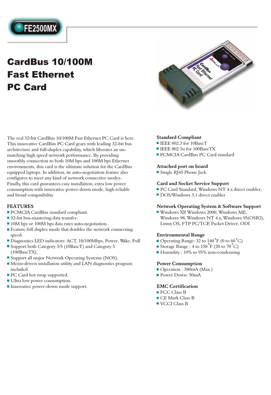 ABOCOM FE2500MX SPECIFICATION SHEET Pdf Download | ManualsLib