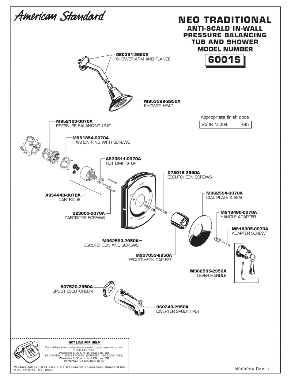 American Standard Neo Anti Scald Pressure Balance Tub And Shower Set