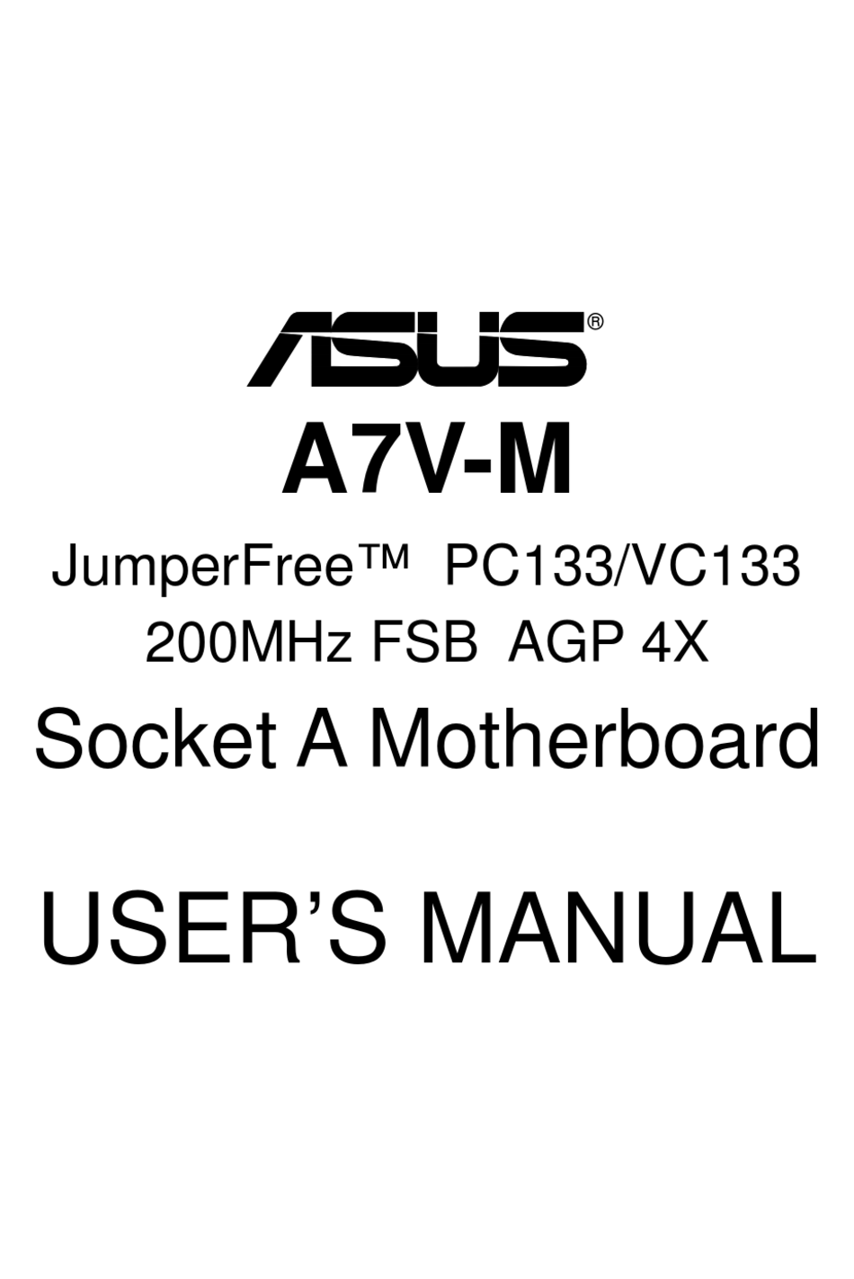 ASUS JUMPERFREE A7V-M USER MANUAL Pdf Download | ManualsLib