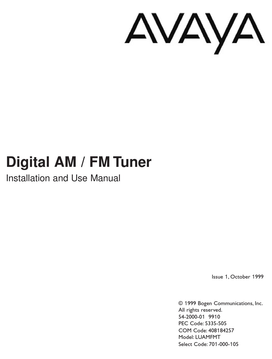 AVAYA LUAMFMT INSTALLATION AND USE MANUAL Pdf Download | ManualsLib