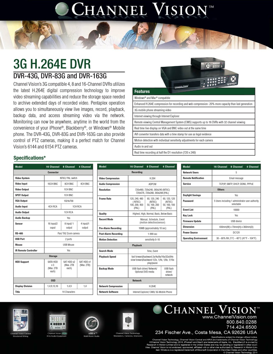 CHANNEL VISION 43G SPECIFICATIONS Pdf Download | ManualsLib