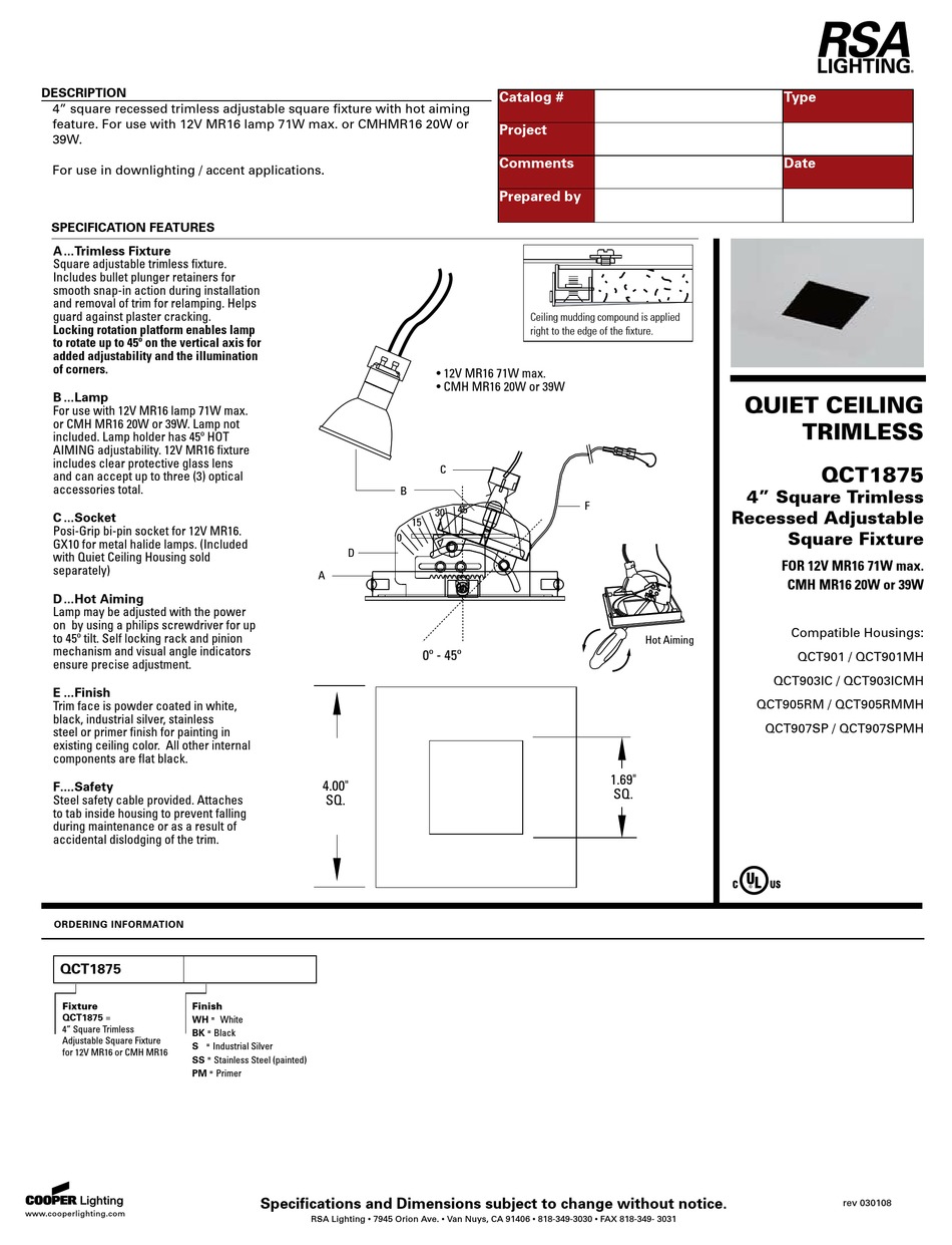 RSA LIGHTING QCT1875 SPECIFICATION Pdf Download | ManualsLib