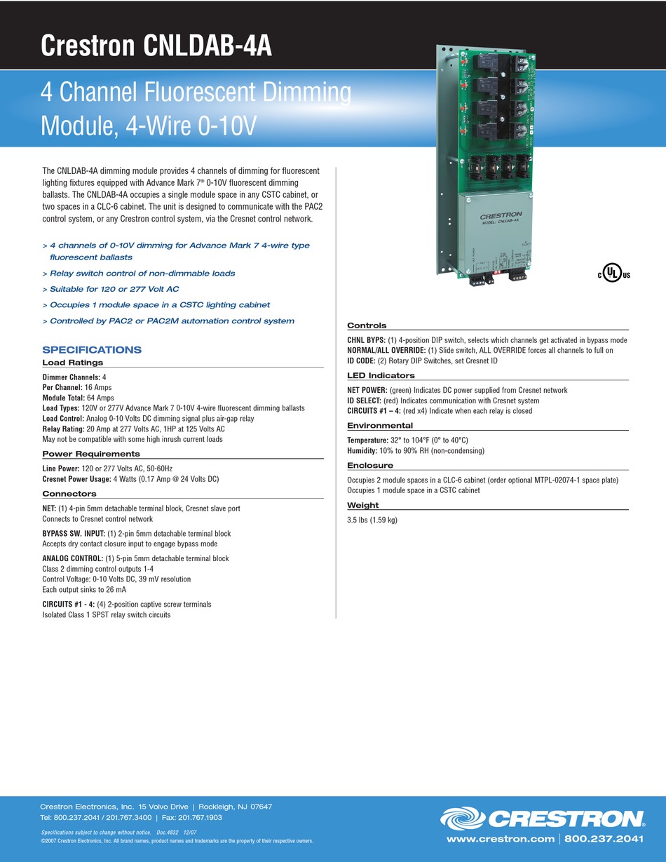 CRESTRON CNLDAB-4A BROCHURE & SPECS Pdf Download | ManualsLib
