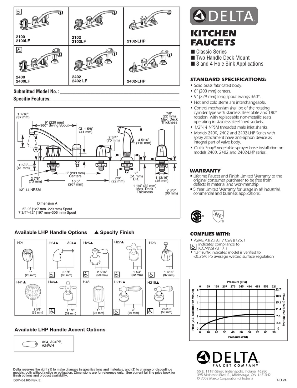 DELTA 2100LF SPECIFICATION SHEET Pdf Download | ManualsLib