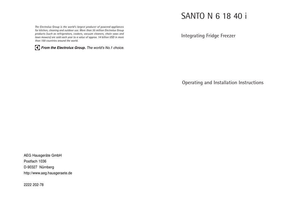 AEG SANTO N 6 18 40 I OPERATION AND INSTALLATION INSTRUCTIONS MANUAL aeg-santo-n-6-18-40-i-operation-and-installation-instructions-manual