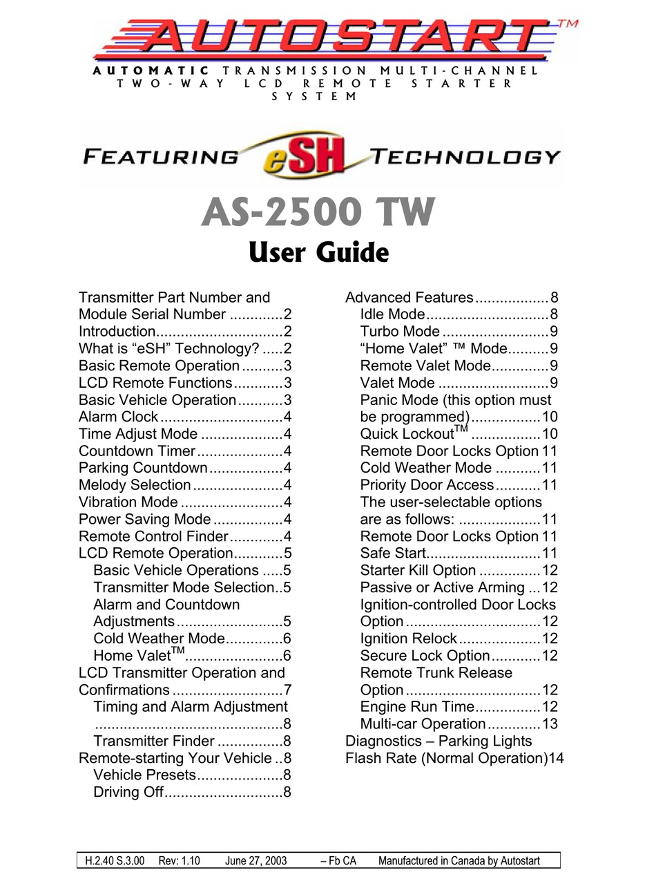 AUTOSTART AS 2500 TW USER MANUAL Pdf Download ManualsLib