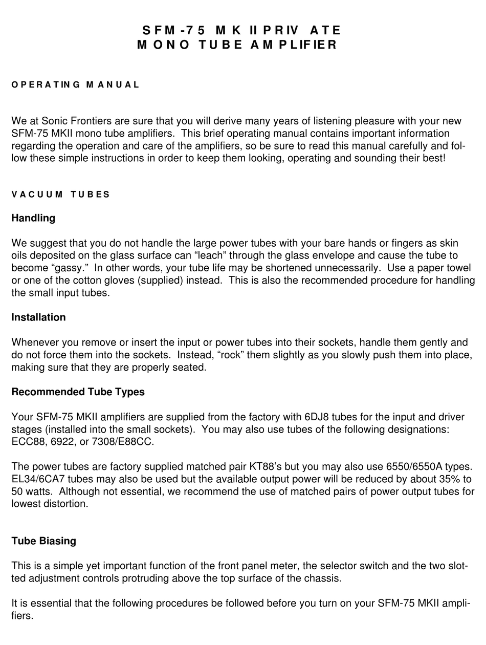 SONIC FRONTIERS SFM-75 MK-II OPERATING MANUAL Pdf Download | ManualsLib