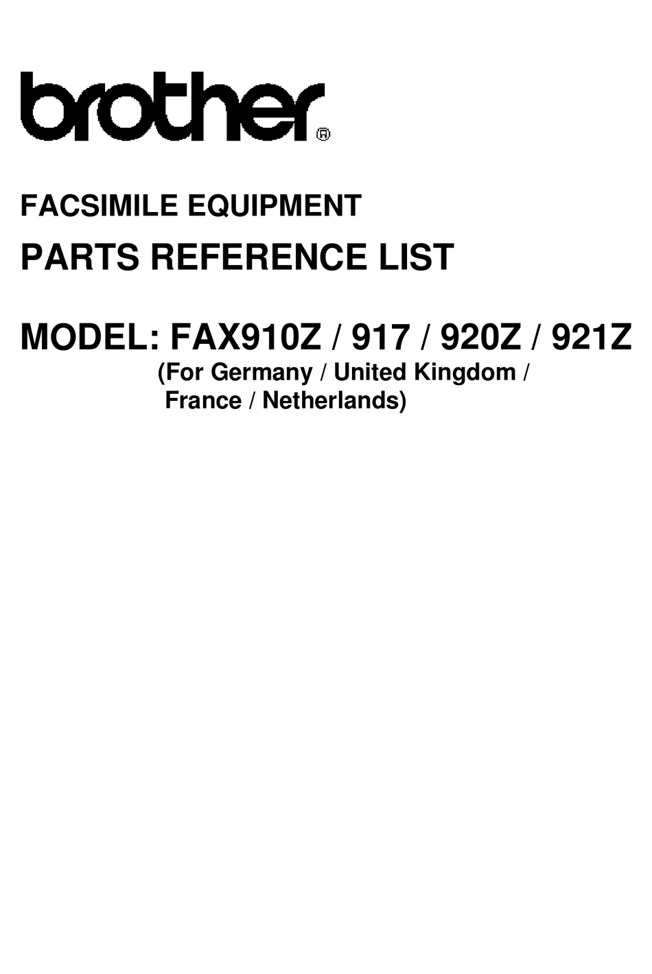 BROTHER FAX910Z PARTS REFERENCE LIST Pdf Download | ManualsLib