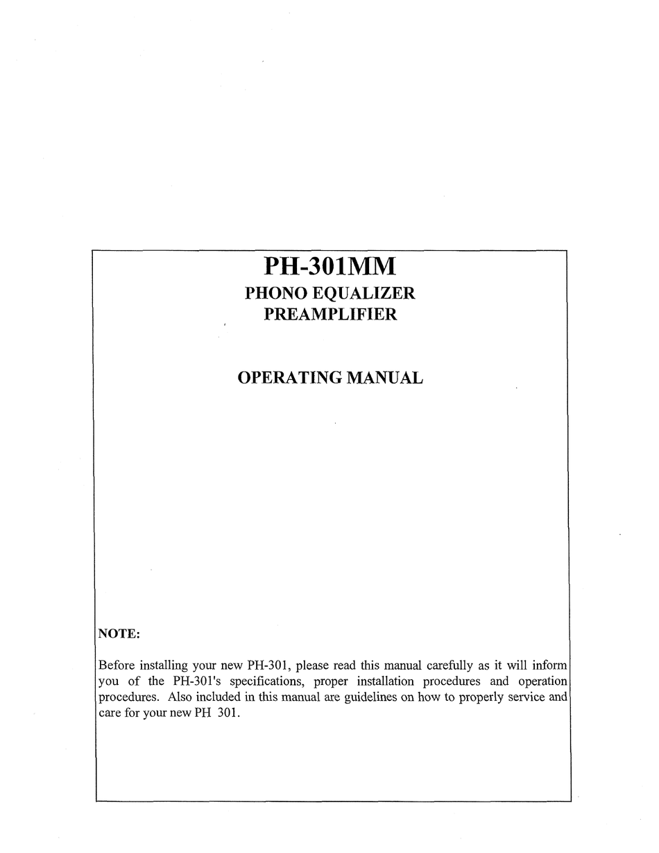 CARY AUDIO DESIGN PH-301MM OPERATING MANUAL Pdf Download | ManualsLib
