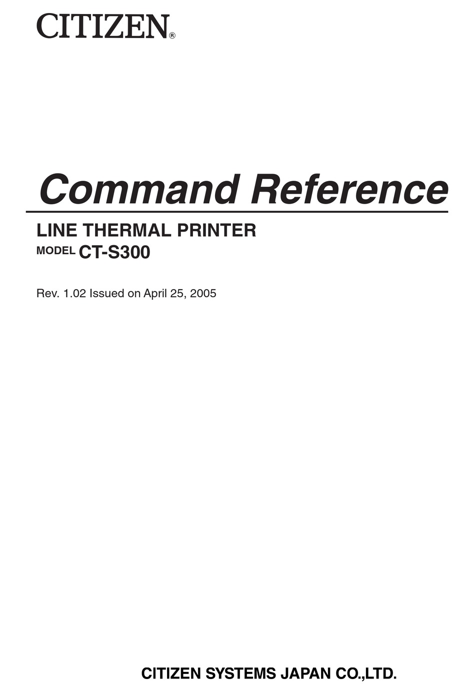 CITIZEN CT-S300 COMMAND REFERENCE MANUAL Pdf Download | ManualsLib