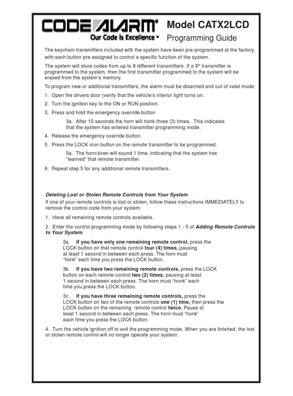 CODE ALARM CATX2LCD PROGRAMMING MANUAL Pdf Download | ManualsLib