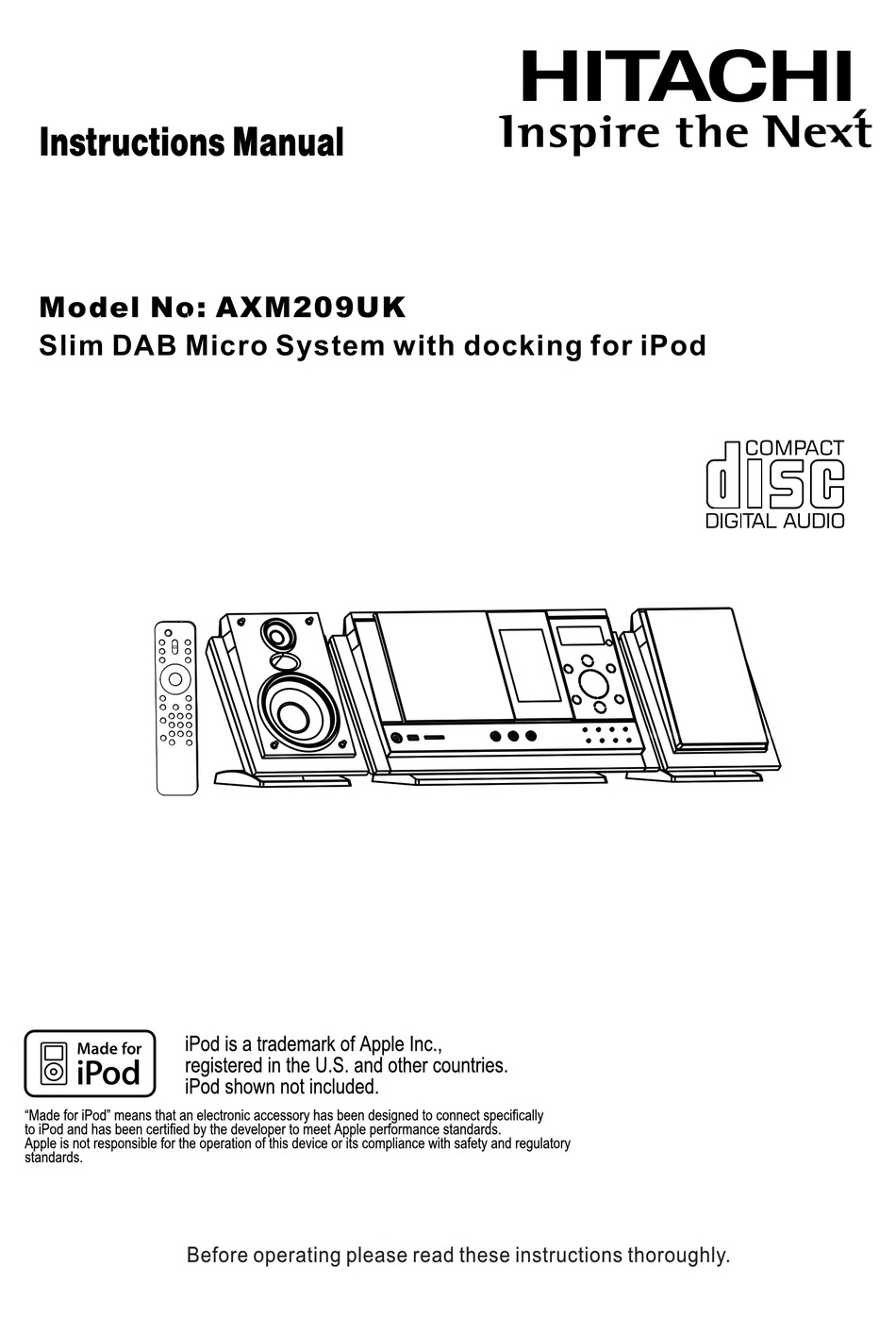 HITACHI AXM209UK INSTRUCTION MANUAL Pdf Download | ManualsLib