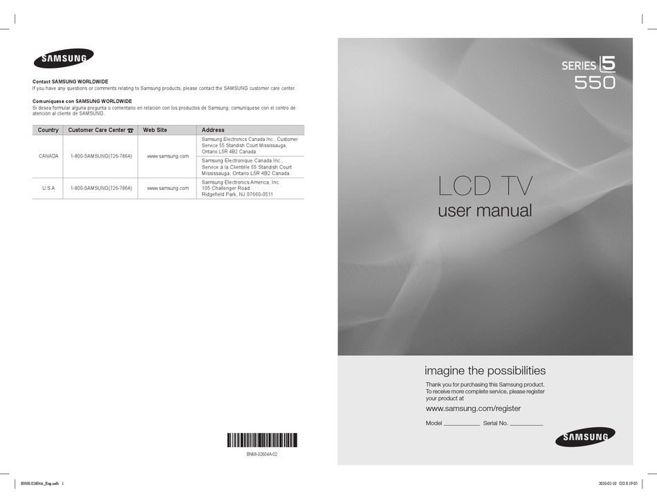SAMSUNG LN32C550J1FXZA USER MANUAL Pdf Download ManualsLib
