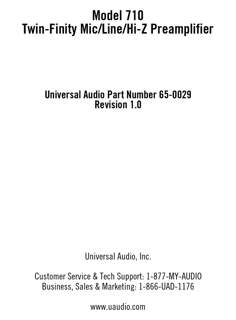 UNIVERSAL AUDIO 710 MANUAL Pdf Download | ManualsLib
