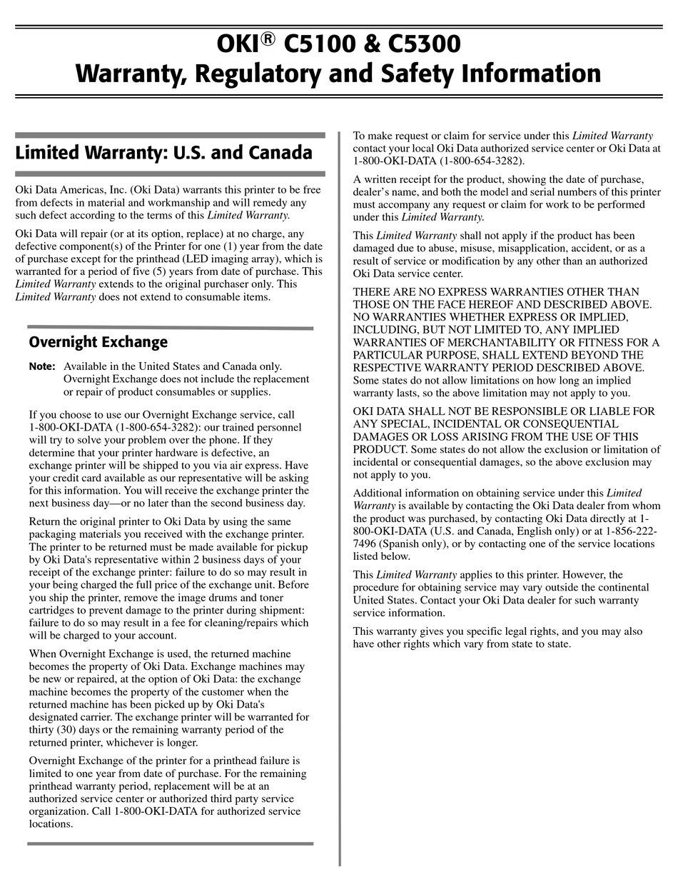 OKI C5100N REGULATORY AND SAFETY INFORMATION MANUAL Pdf Download ...
