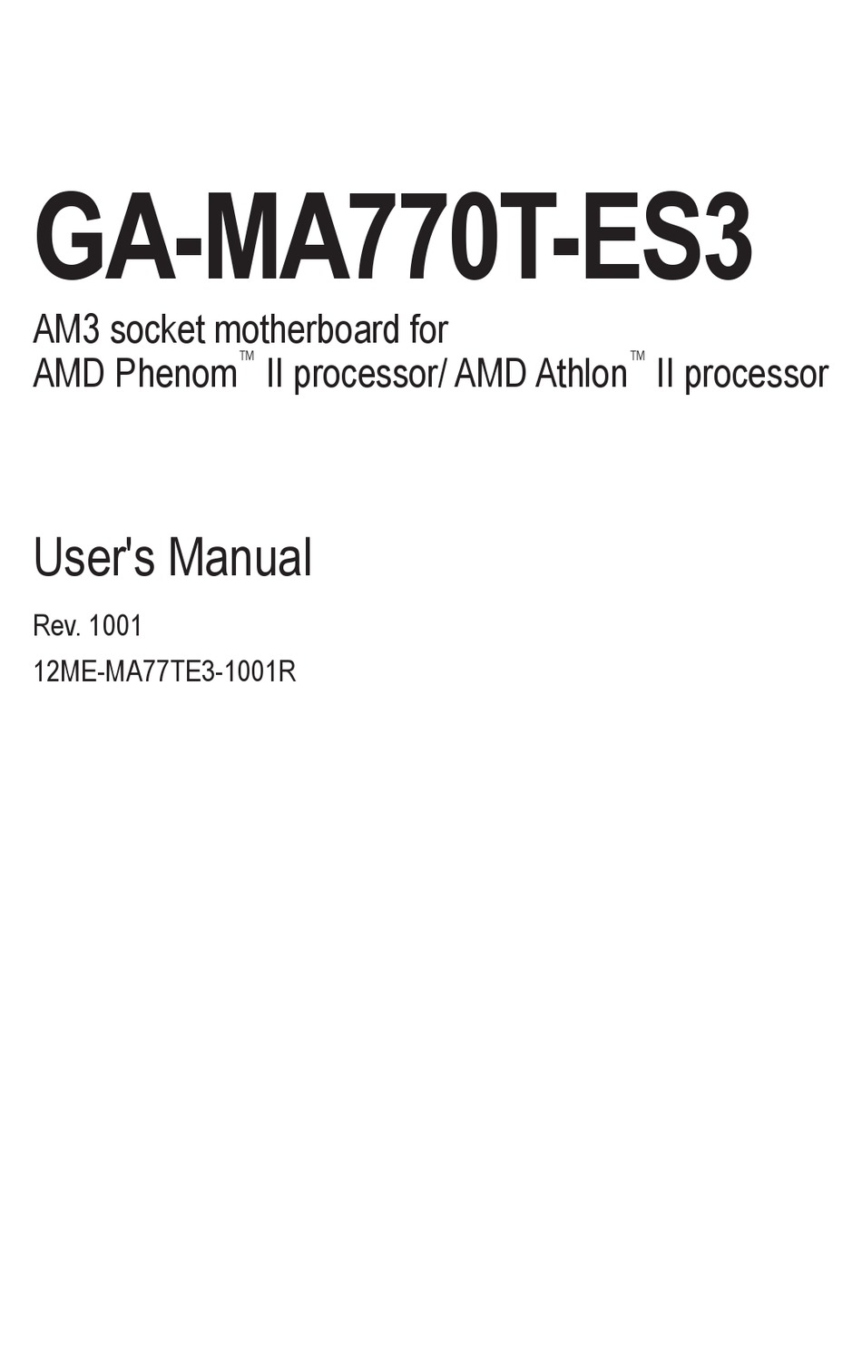 GIGABYTE GA-MA770T-ES3 USER MANUAL Pdf Download | ManualsLib