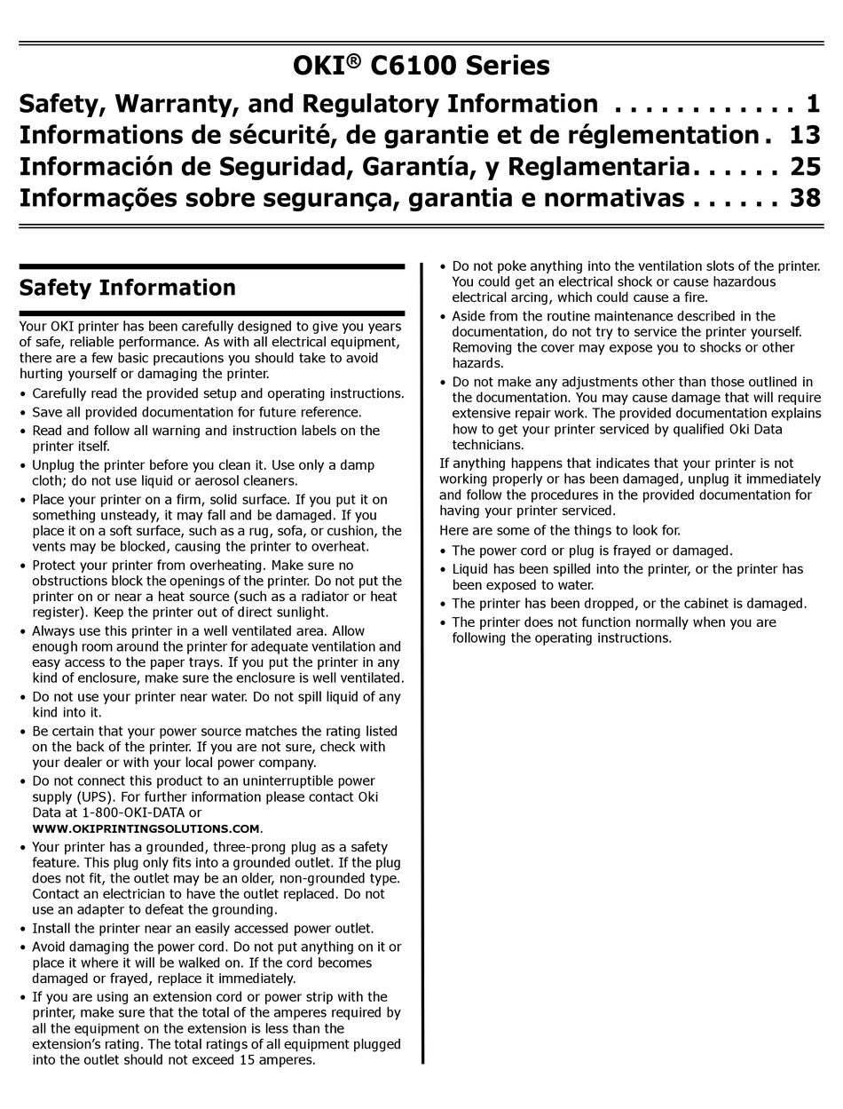 OKI C6100DN SAFETY INFORMATION MANUAL Pdf Download | ManualsLib