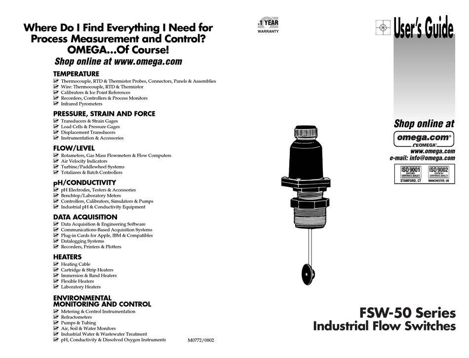 OMEGA ENGINEERING FSW-50 SERIES MANUAL Pdf Download | ManualsLib