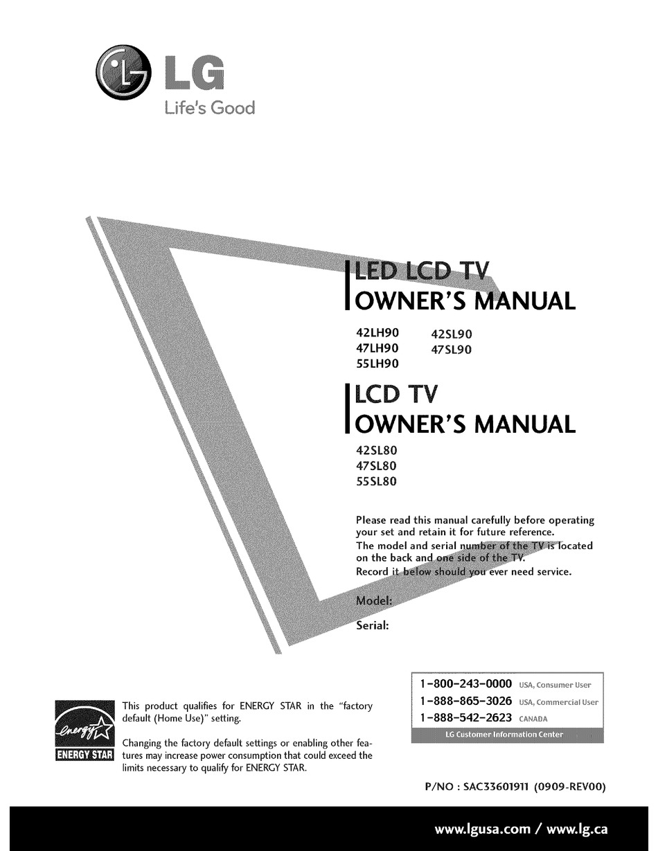 LG 55LH90 OWNER'S MANUAL Pdf Download | ManualsLib
