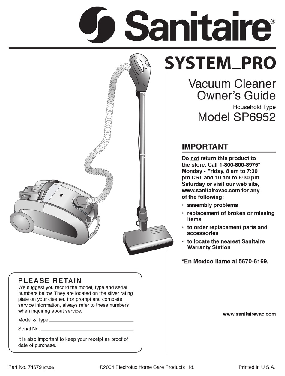 SANITAIRE SYSTEM_PRO SP6952 OWNER'S MANUAL Pdf Download | ManualsLib