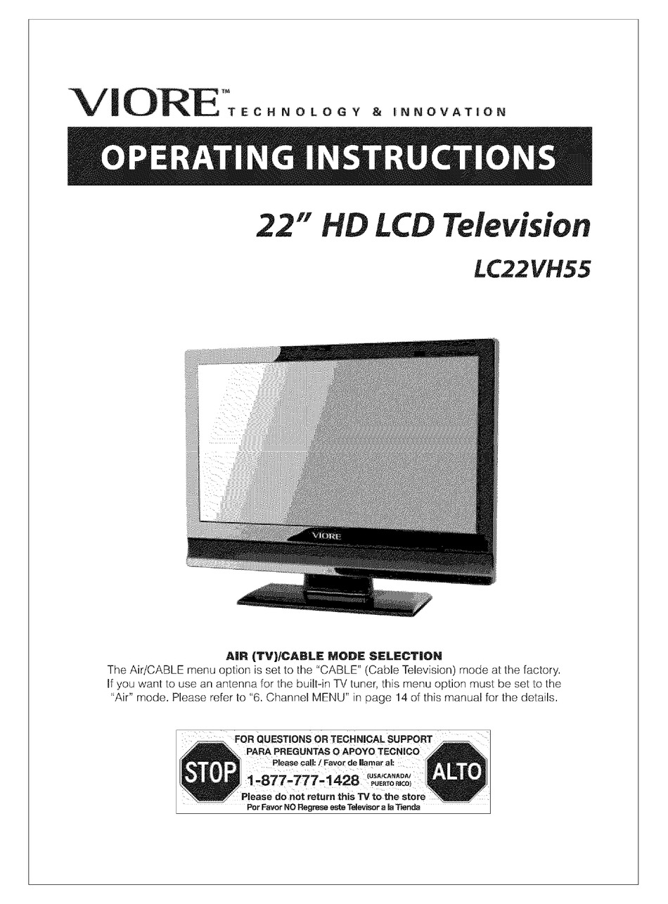 VIORE LC22VH55 OPERATING INSTRUCTIONS MANUAL Pdf Download | ManualsLib