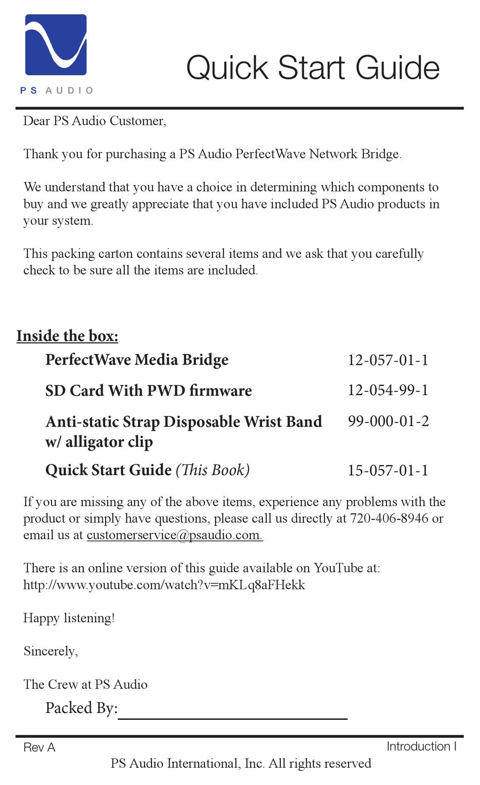 PS AUDIO PERFECTWAVE QUICK START MANUAL Pdf Download | ManualsLib