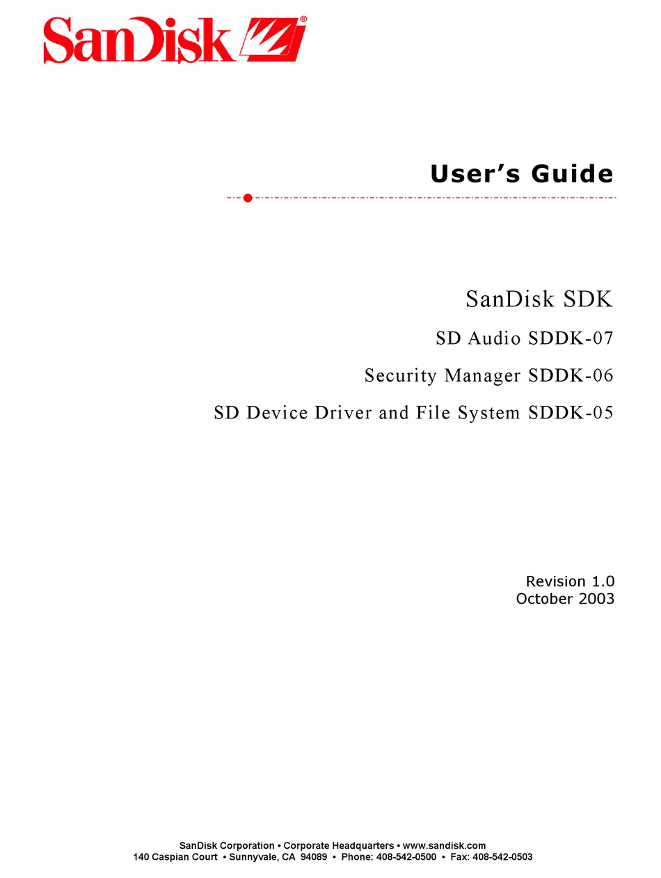 SANDISK SDK USER MANUAL Pdf Download | ManualsLib