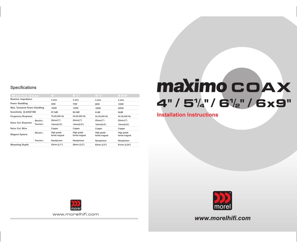 MOREL MAXIMO COAX 4 INSTALLATION INSTRUCTIONS Pdf Download | ManualsLib