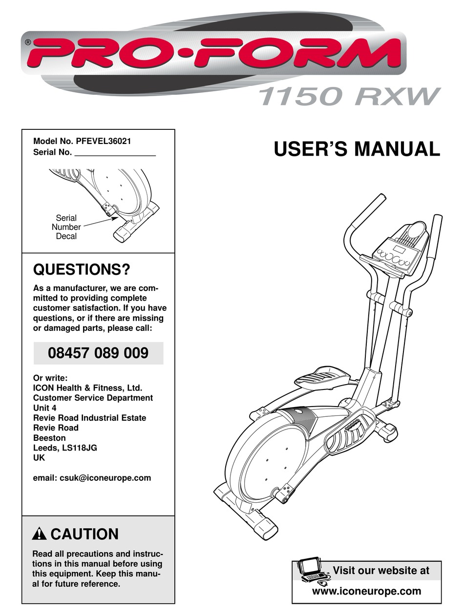 PROFORM 1150 RXW MANUAL Pdf Download | ManualsLib
