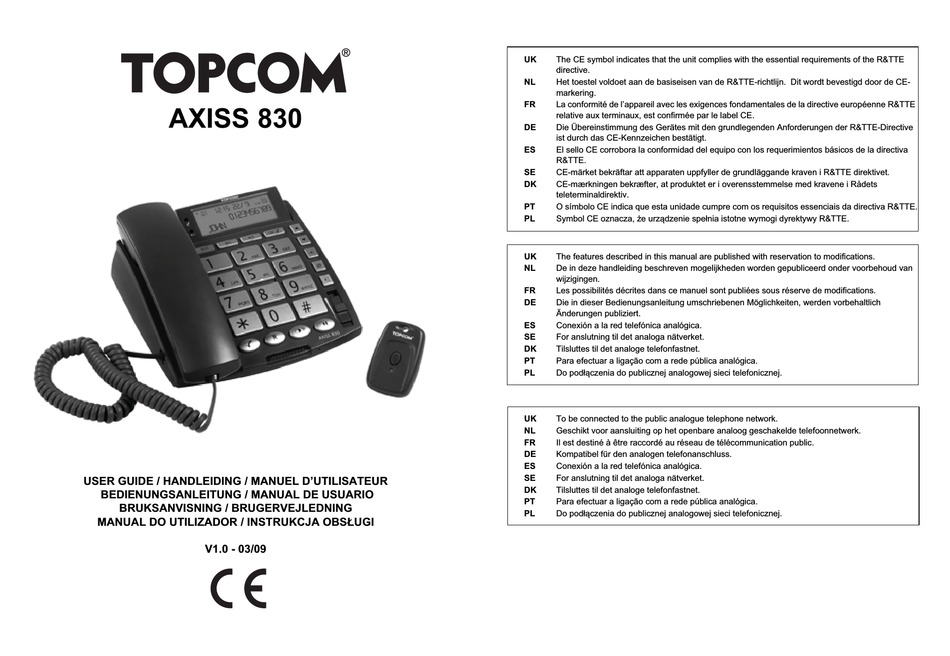 TOPCOM AXISS 830 USER MANUAL Pdf Download | ManualsLib