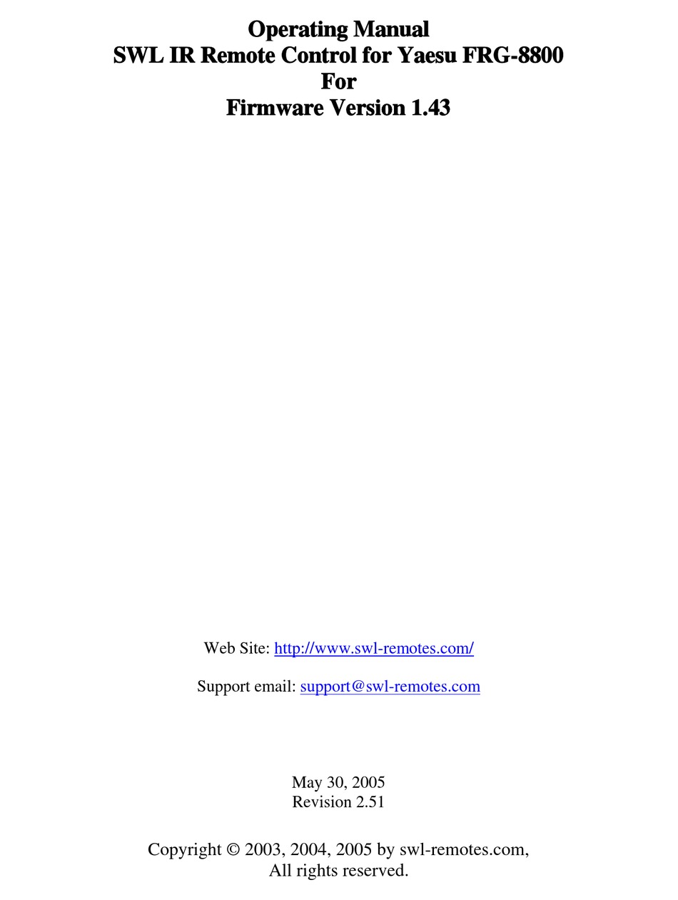 SWL IR REMOTE CONTROL FOR YAESU FRG-8800 OPERATING MANUAL Pdf Download | ManualsLib