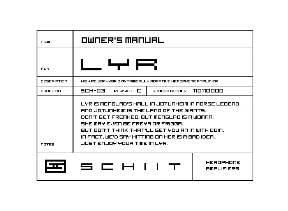 SCHIIT LYR OWNER'S MANUAL Pdf Download | ManualsLib