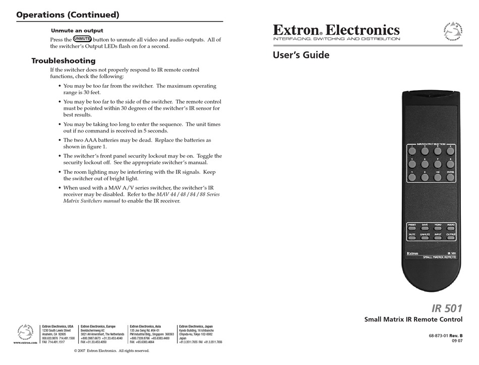EXTRON ELECTRONICS IR 501 USER MANUAL Pdf Download | ManualsLib