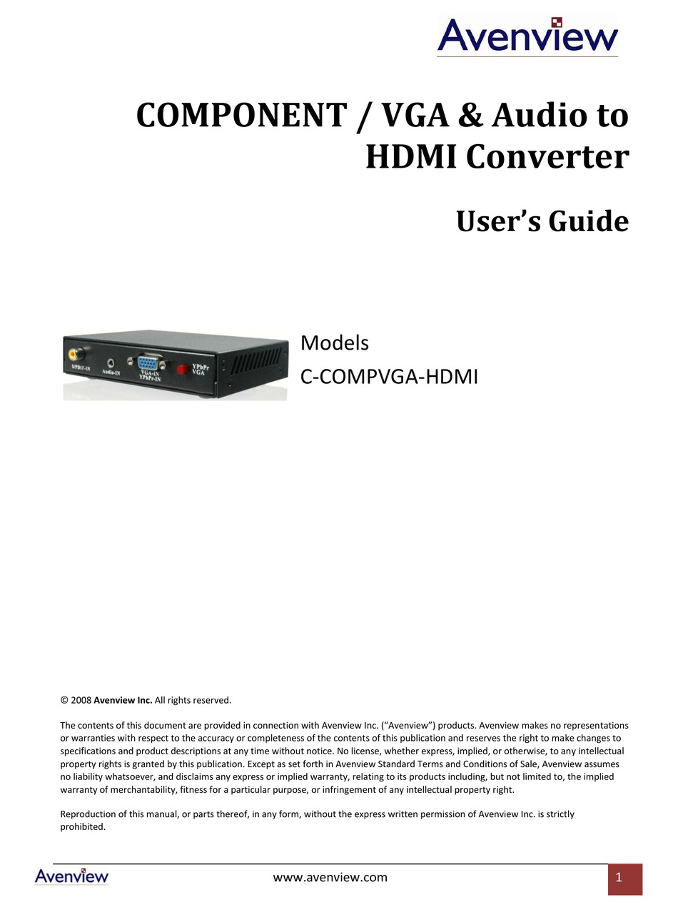Avenview C Compvga Hdmi User Manual Pdf Download Manualslib