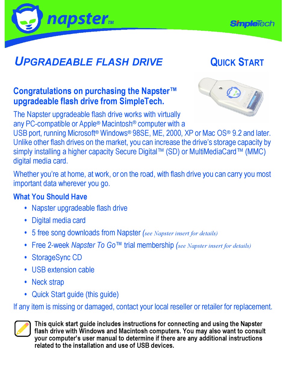 SIMPLETECH NAPSTER QUICK START MANUAL Pdf Download | ManualsLib