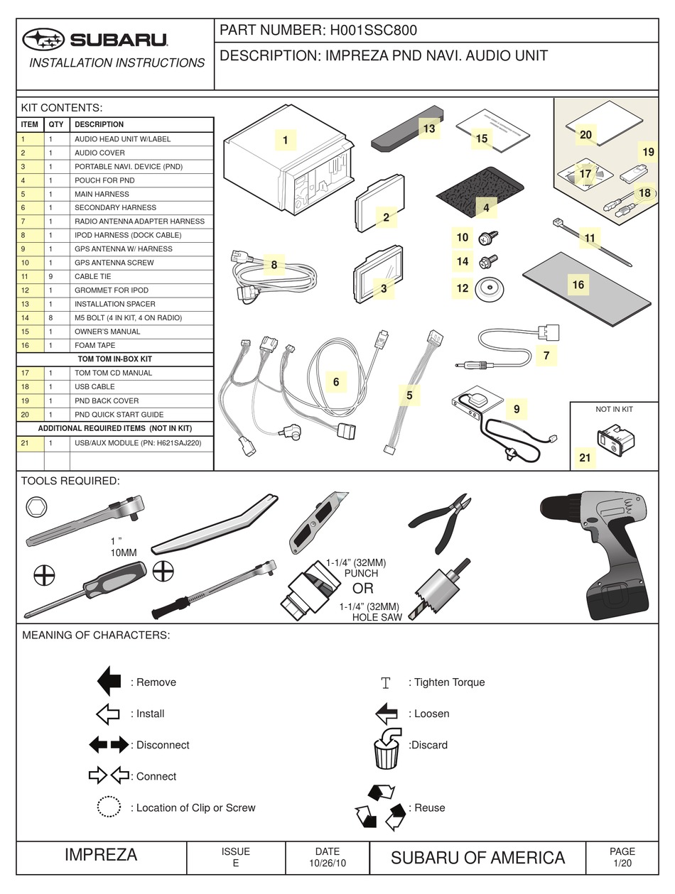 SUBARU H001SSC800 INSTALLATION INSTRUCTIONS MANUAL Pdf Download ...