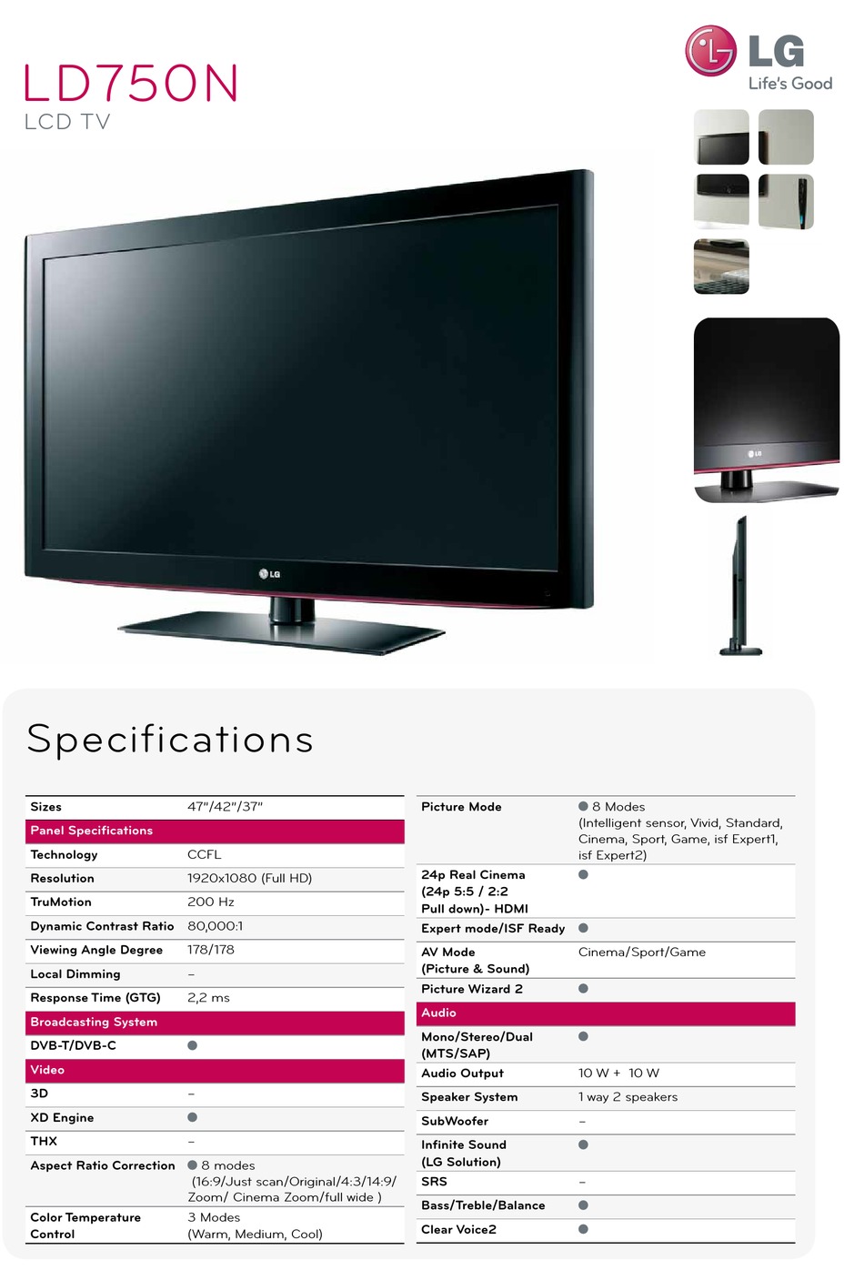 LG LD750N BROCHURE & SPECS Pdf Download | ManualsLib