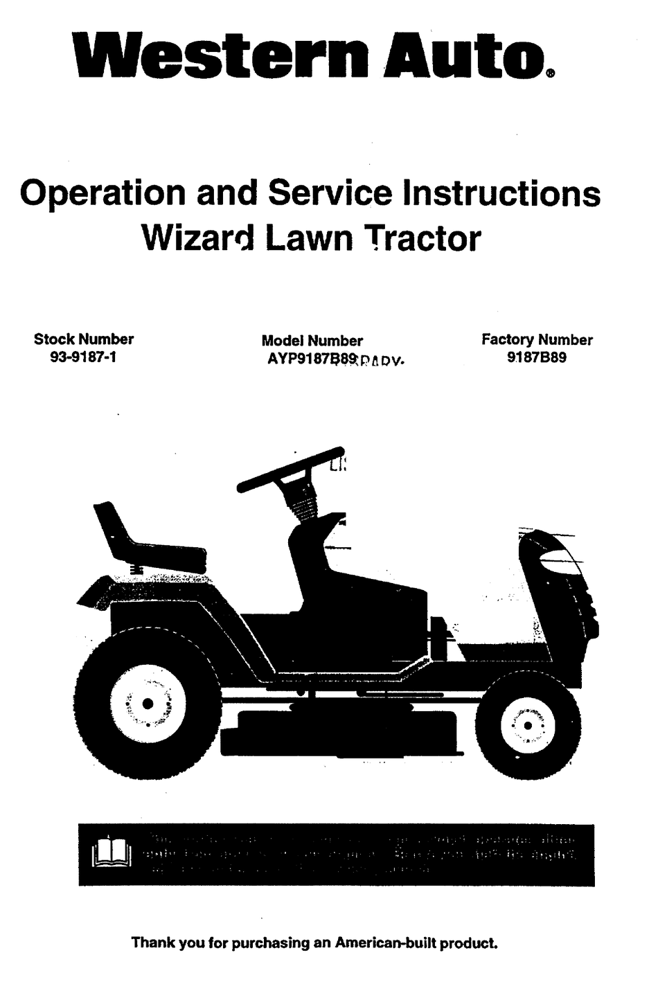 WESTERN AUTO AYP9187B89 SERIES OPERATION AND SERVICE INSTRUCTIONS western-auto-ayp9187b89-series-operation-and-service-instructions