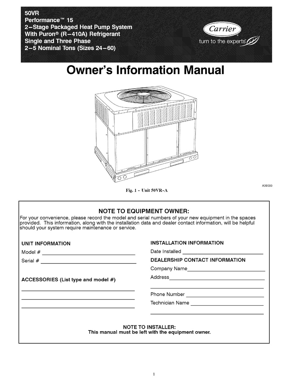 CARRIER PERFORMANCE 15 50VR OWNER S INFORMATION MANUAL Pdf Download carrier-performance-15-50vr-owner-s-information-manual-pdf-download
