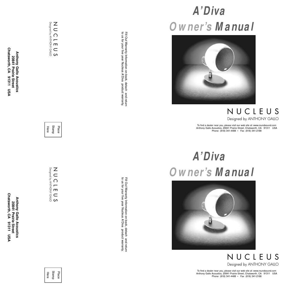 NUCLEUS A'DIVA OWNER'S MANUAL Pdf Download | ManualsLib