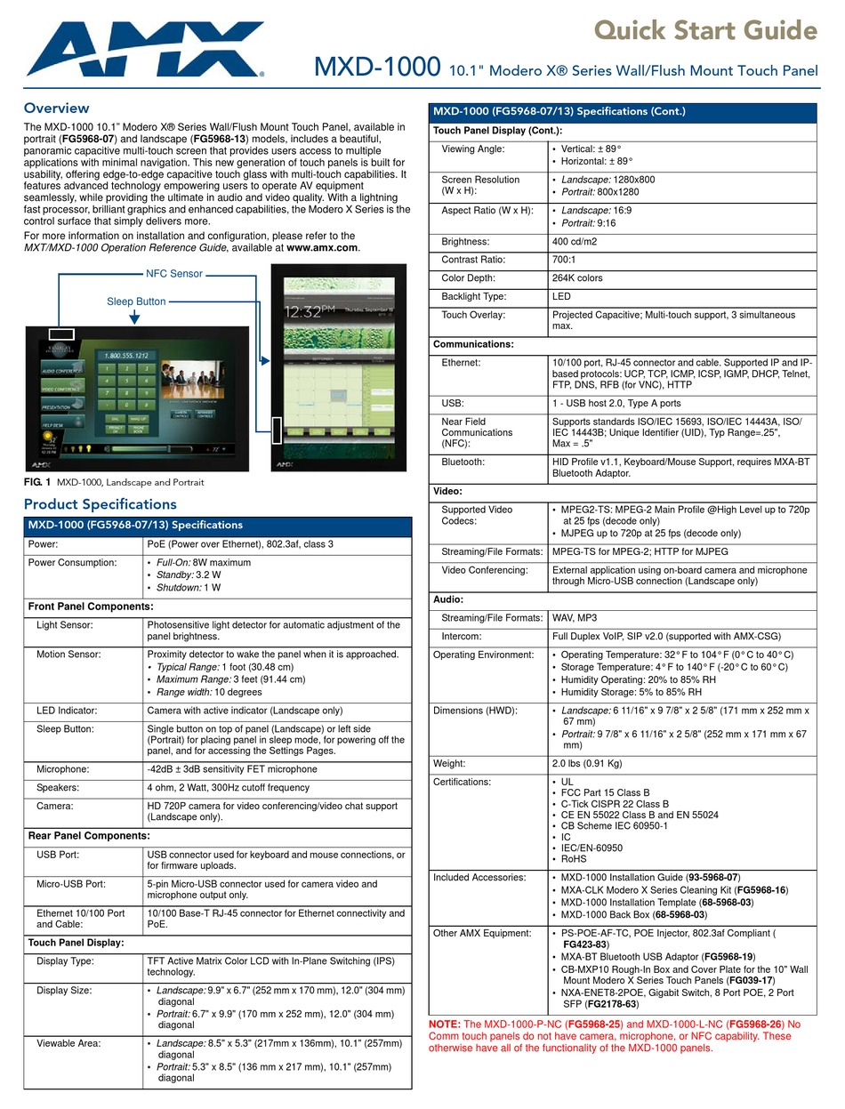 AMX MXD-1000 QUICK START MANUAL Pdf Download | ManualsLib