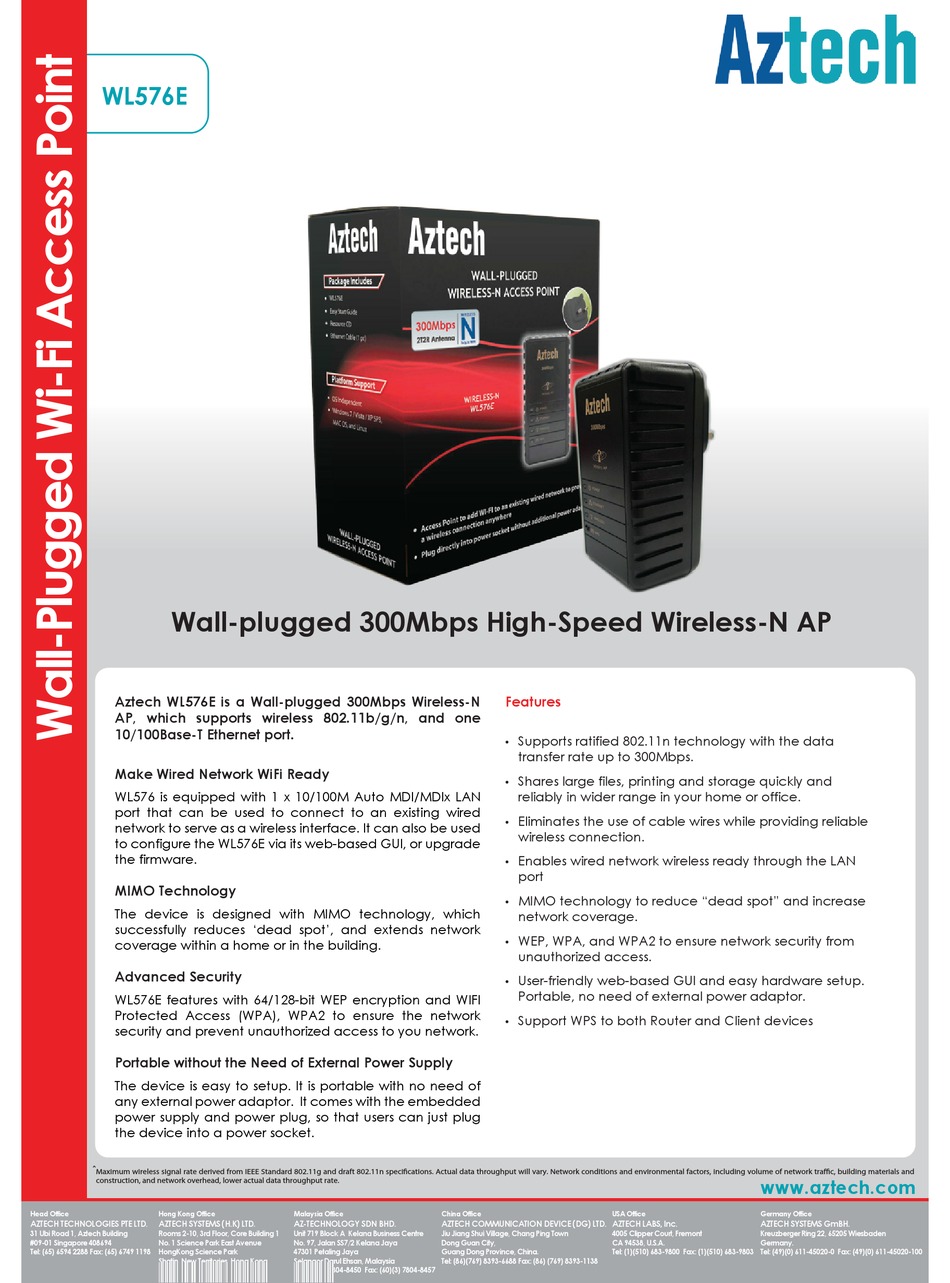 AZTECH WL576E SPECIFICATIONS Pdf Download | ManualsLib