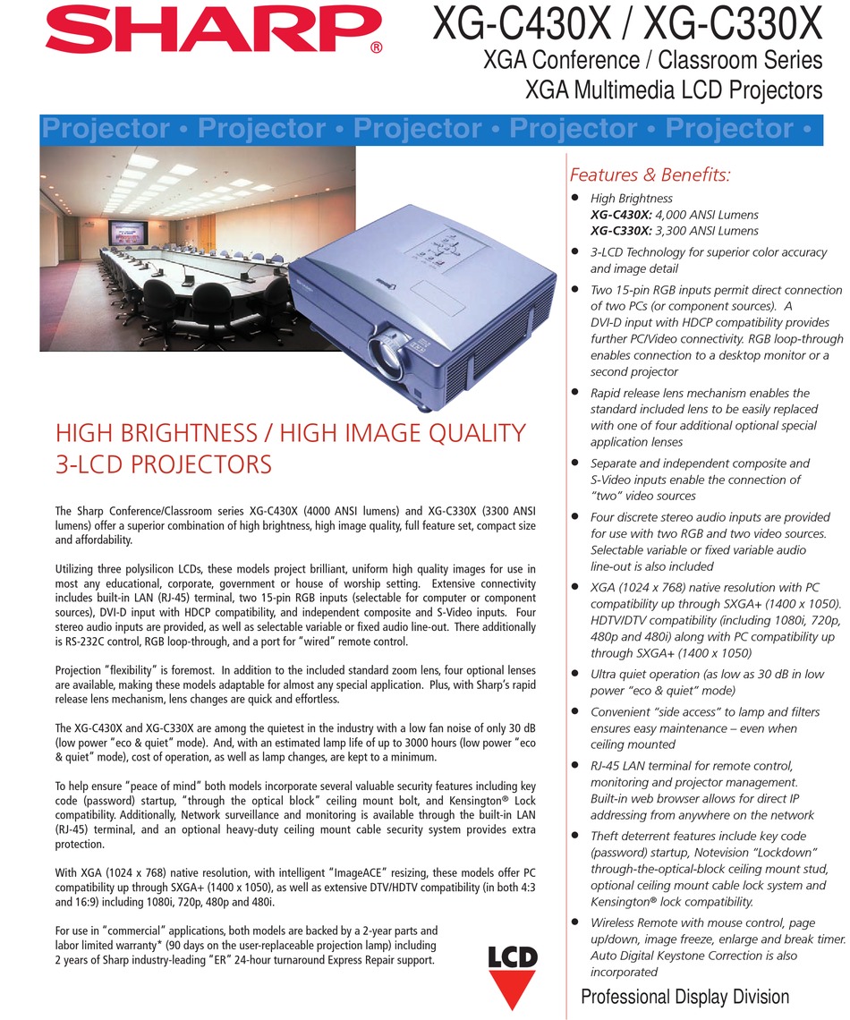 SHARP XG-C430X SPECIFICATIONS Pdf Download | ManualsLib