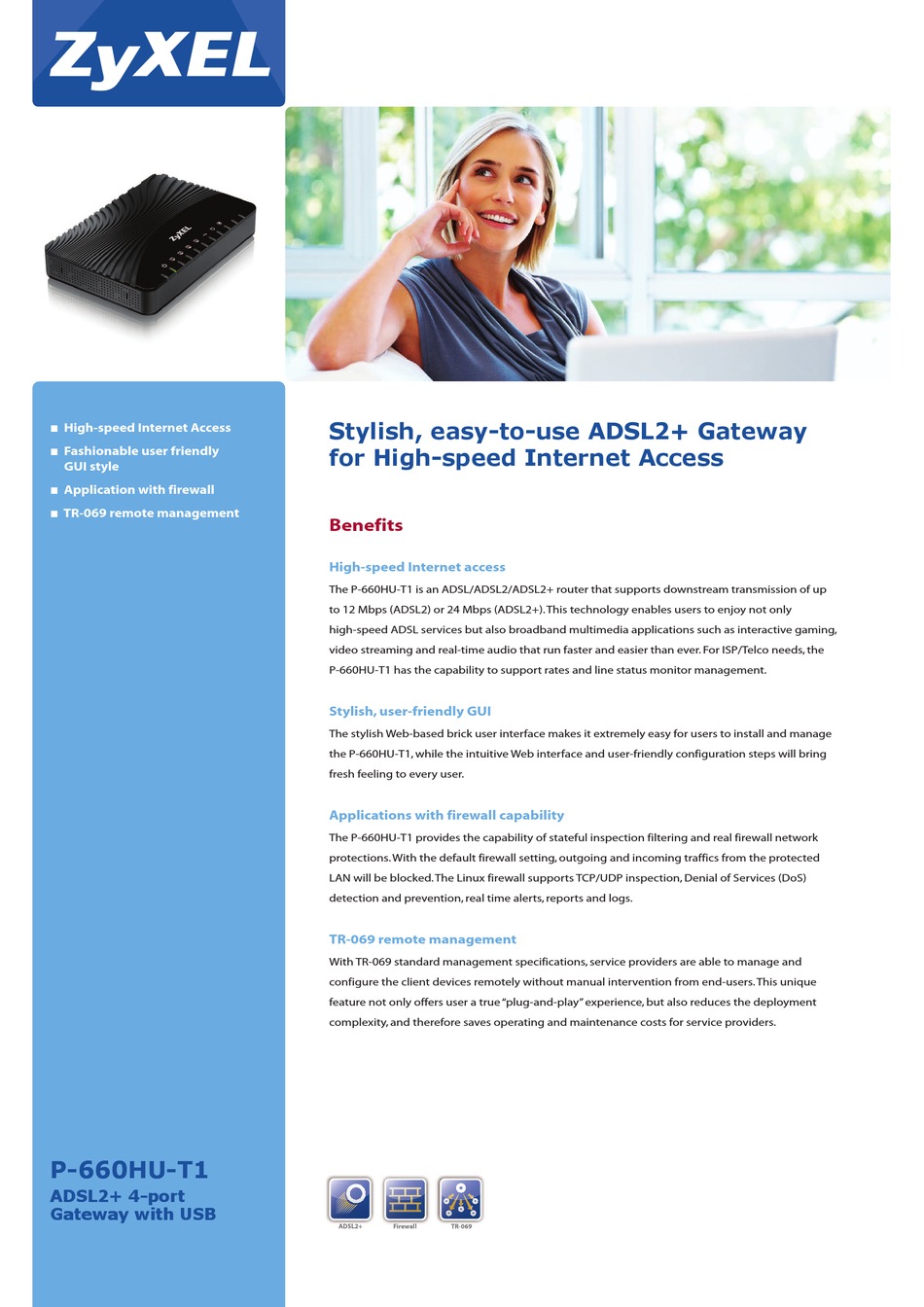 ZYXEL COMMUNICATIONS P-660HU-T1 BROCHURE & SPECS Pdf Download | ManualsLib