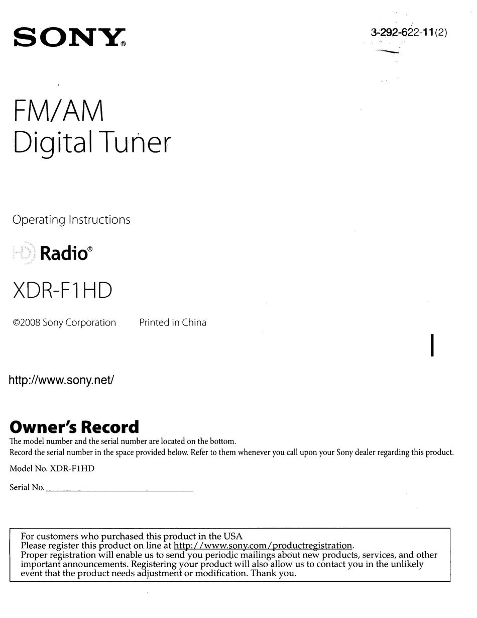 SONY XDR-FL HD OPERATING INSTRUCTIONS Pdf Download | ManualsLib