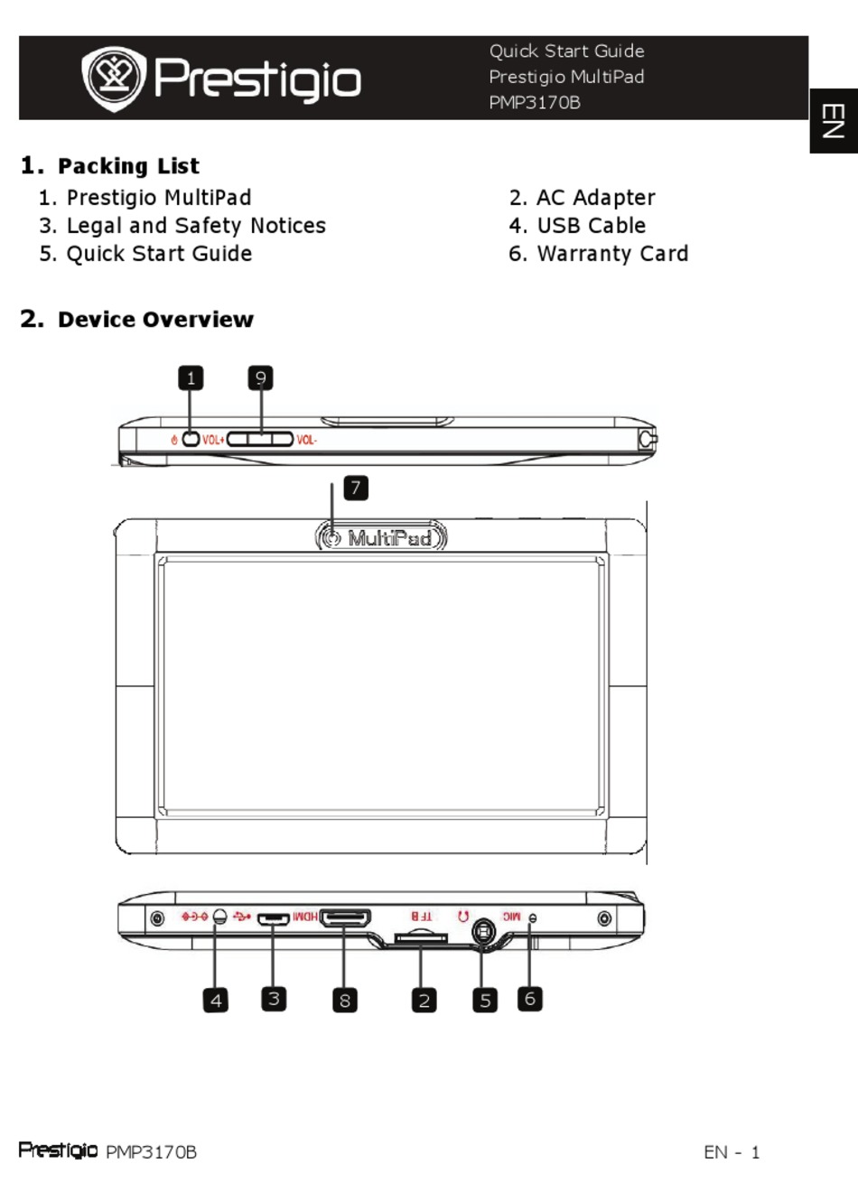 PRESTIGIO MULTIPAD PMP3170B QUICK START MANUAL Pdf Download | ManualsLib