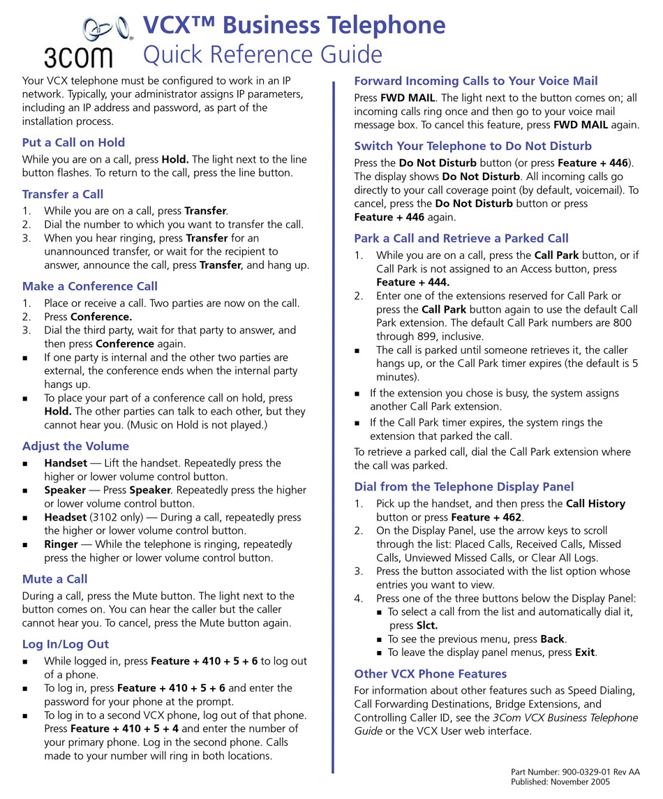 3COM VCX QUICK REFERENCE MANUAL Pdf Download | ManualsLib