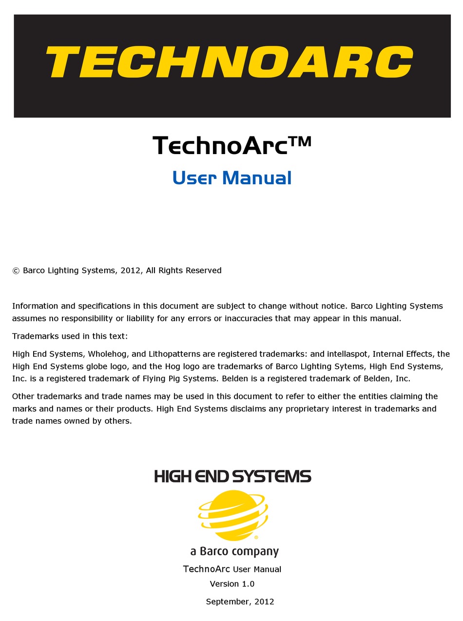 HIGH END SYSTEMS TECHNOARC USER MANUAL Pdf Download | ManualsLib